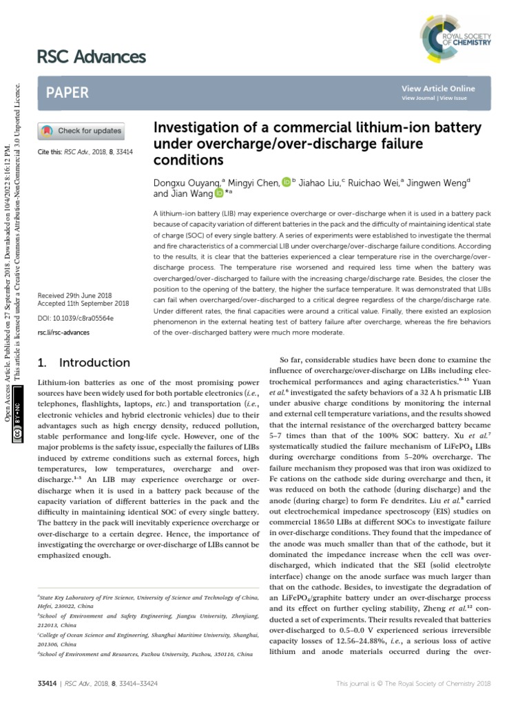 2018 Oyang Investigation Of A Commercial Lithium Ion Battery Under