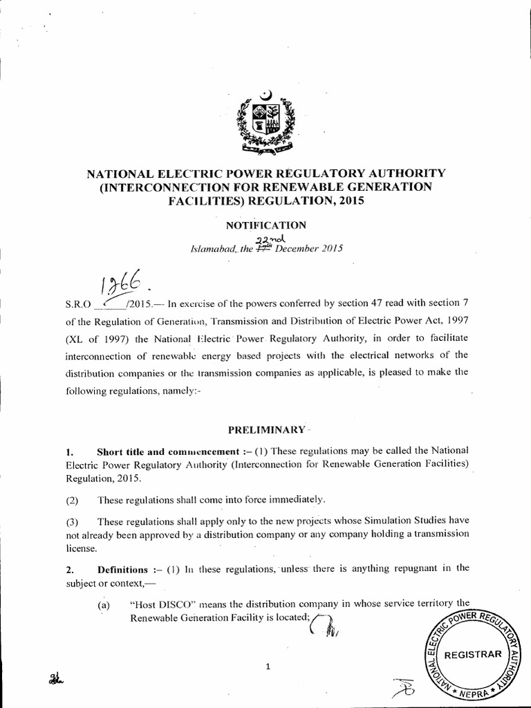 NEPRA Interconnection For Renewable Generation Facilities | PDF | Electric Power Transmission ...