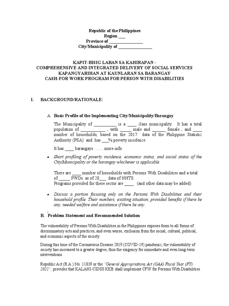 Cash-for-Work Program for PWDs | PDF | Social Protection | Disability