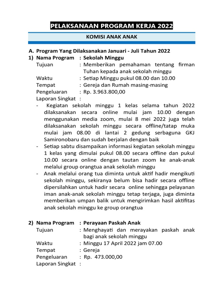 PROGRAM KERJA KOMISI LITURGI DAN KOMISI ANAK-ANAK | PDF