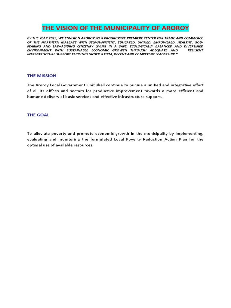 The Vision of The Municipality of Aroroy 2025 | PDF