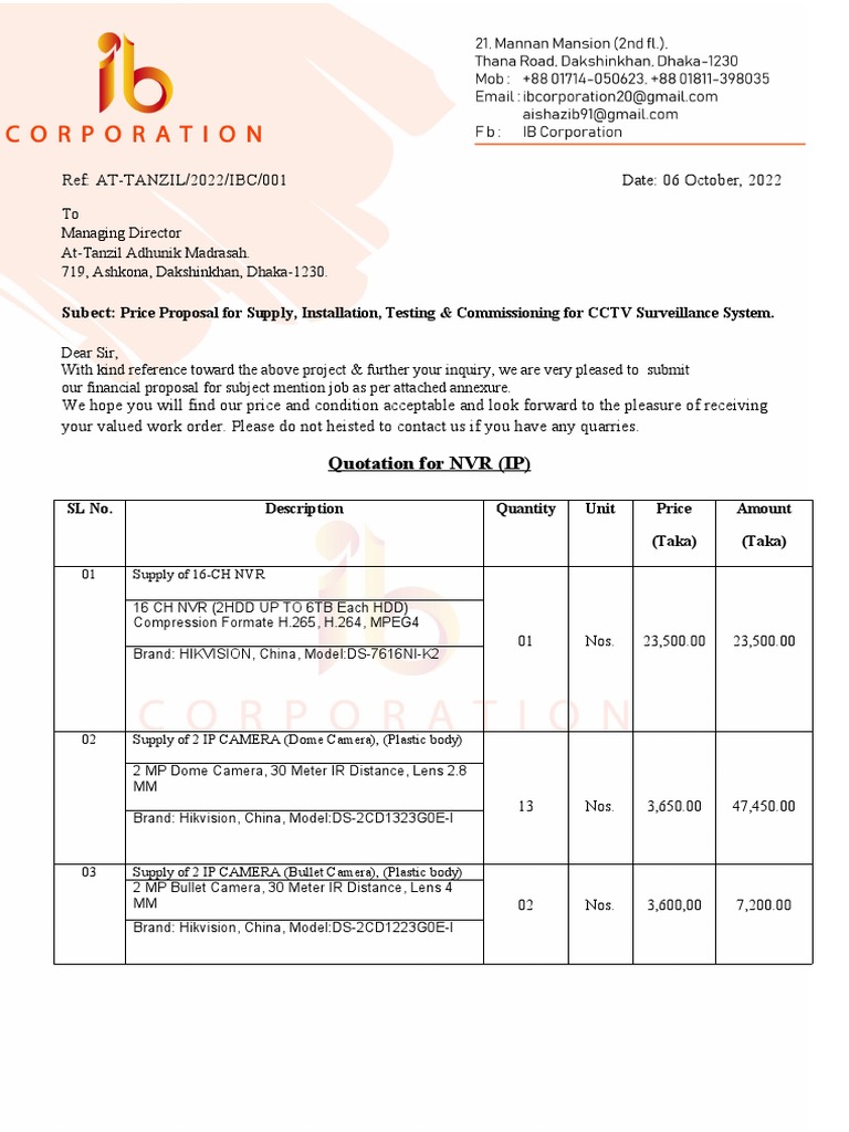 CCTV System Proposal | PDF | Camera | Closed Circuit Television