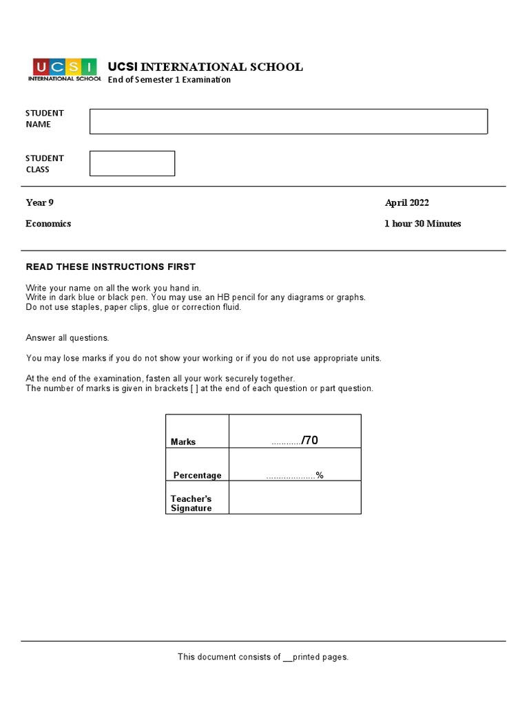 Year 9 Economics Exam Paper 2022 | PDF | Labour Economics | Taxes