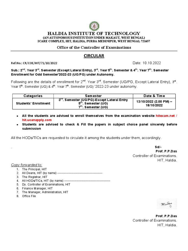 Autonomy Circular-Enrollment'2022-23 (Odd) - Except 1st. Sem. & Lateral ...
