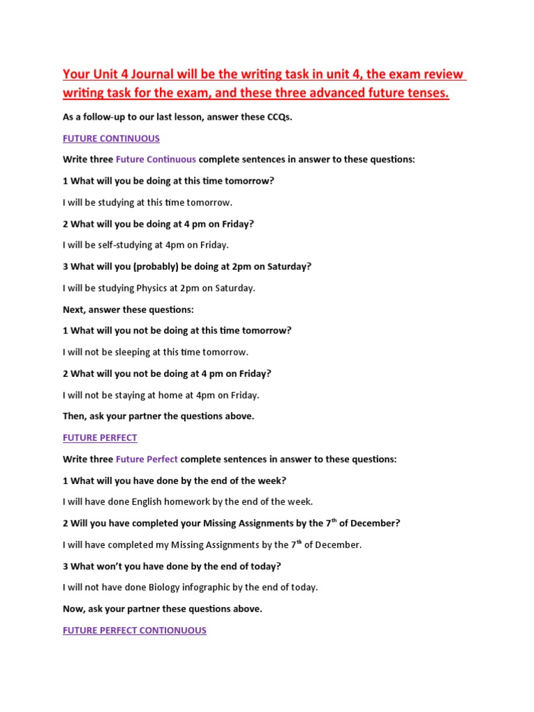 Advanced Future Tenses CCQs | PDF