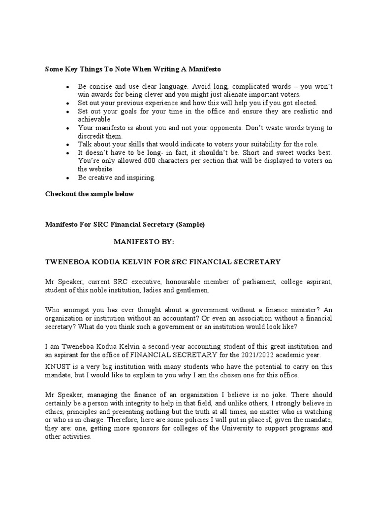 Some Key Things To Note When Writing A Manifesto | PDF