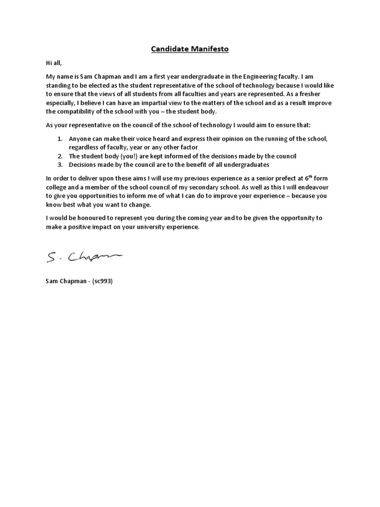 Candidate Manifesto | PDF