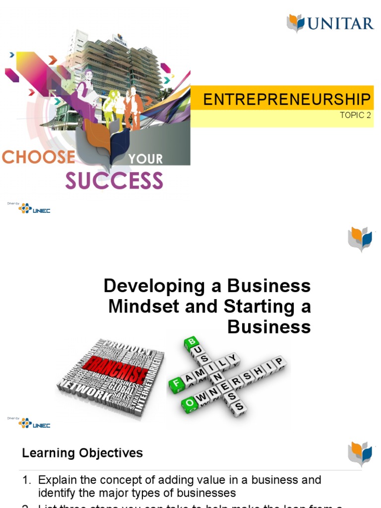 Topic 2 - Developing A Business Mindset | PDF | Franchising | Business
