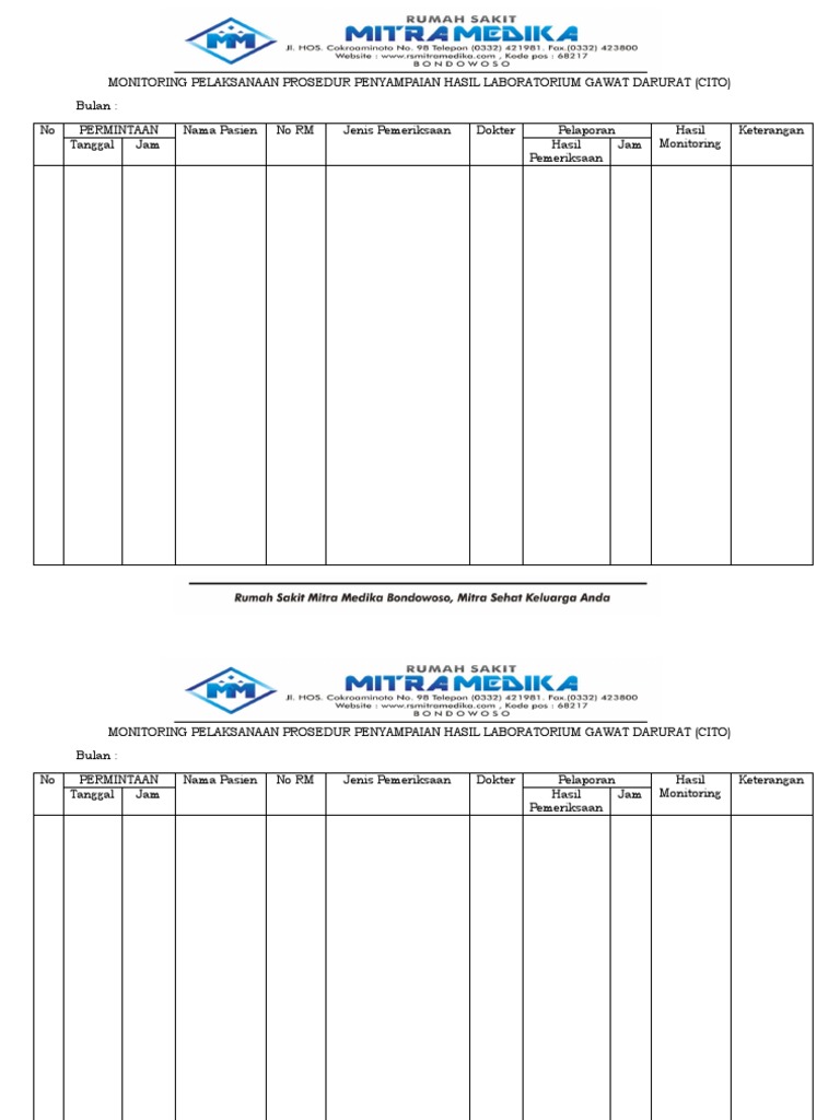 Monitoring Pelaksanaan Prosedur Penyampaian Hasil Cito | PDF