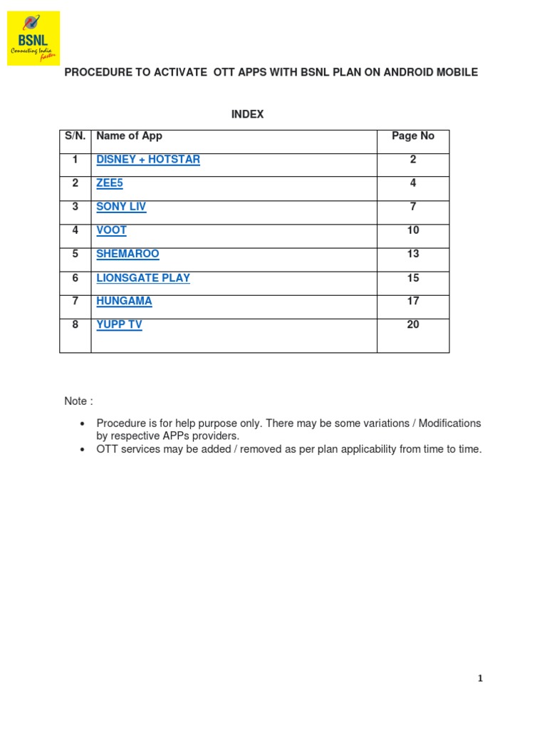 Activate OTT Apps on BSNL Fiber | PDF | Google Play | Mobile App