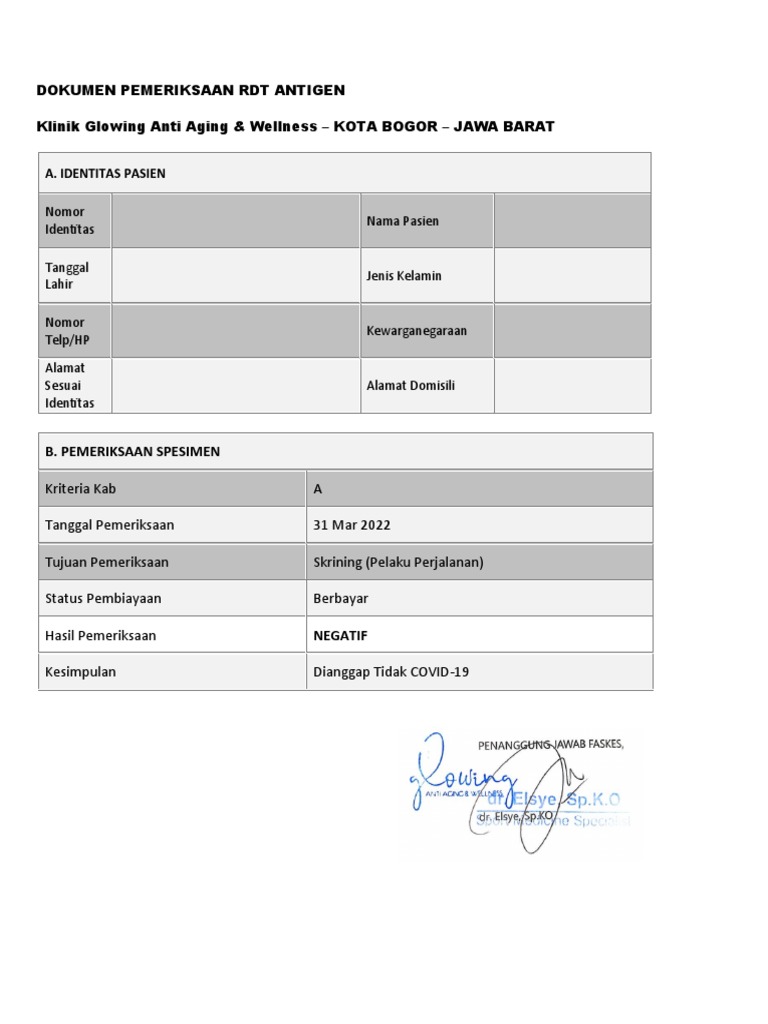 Dokumen Pemeriksaan RDT Antigen | PDF