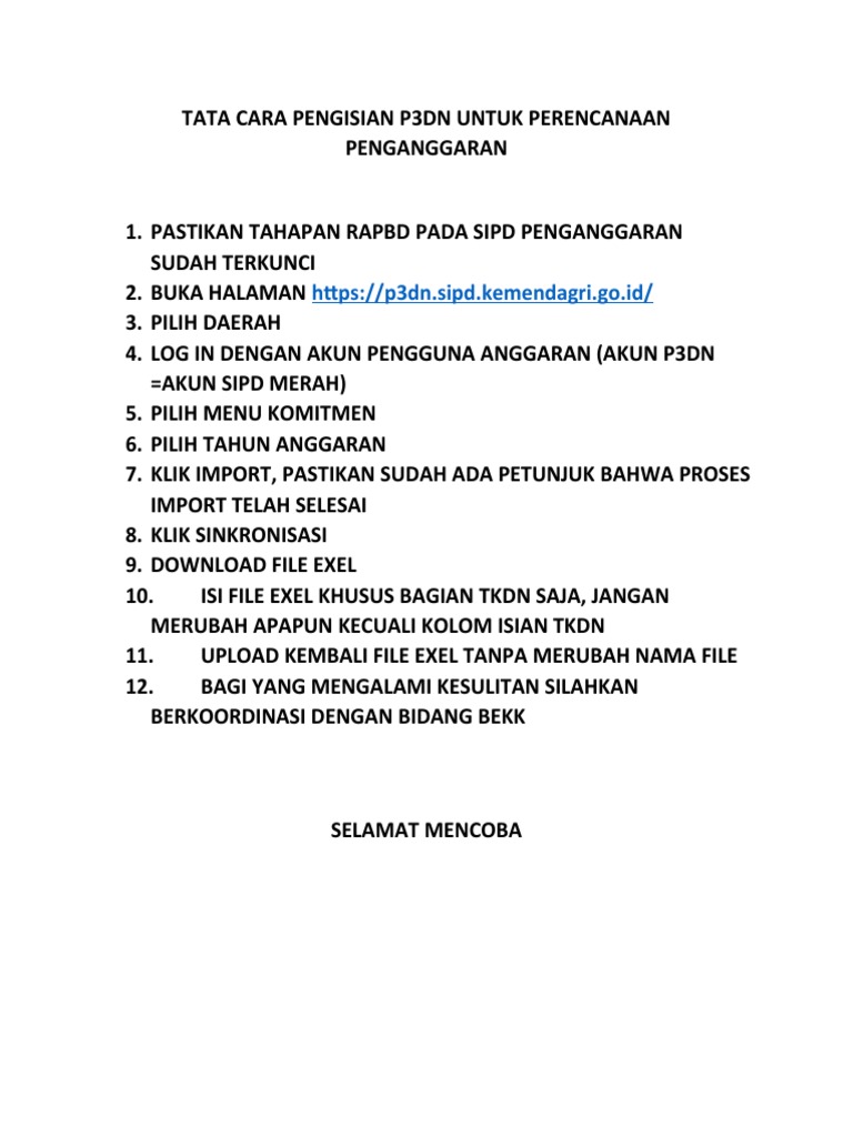 Tata Cara Pengisian p3dn Untuk Perencanaan Penganggaran - Kab Kota | PDF