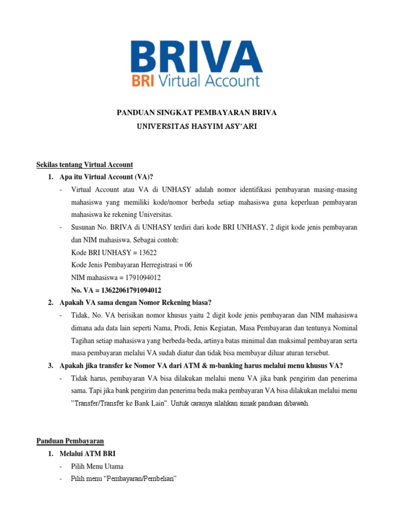 Panduan Pembayaran BRIVA UNHASY | PDF | Karier & Perkembangan | Bisnis