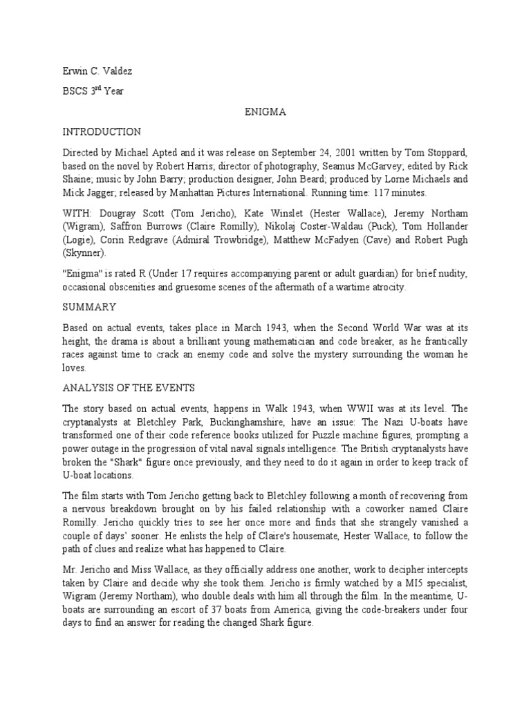 Movie Review About Enigma 2nd Quiz | PDF