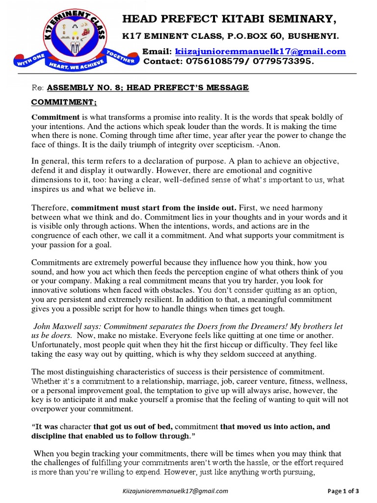 Commitment | PDF | Disciplines | Goal