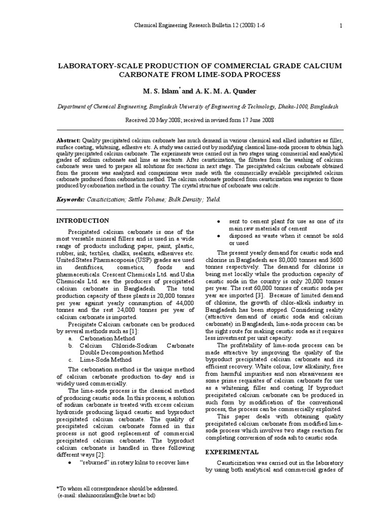 Laboratory Production of High Quality Precipitated Calcium Carbonate ...