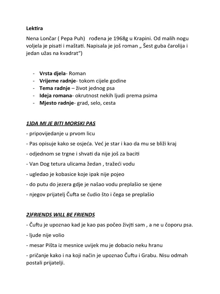 Lektira Bvio Sam Pas I Opet Sam | PDF