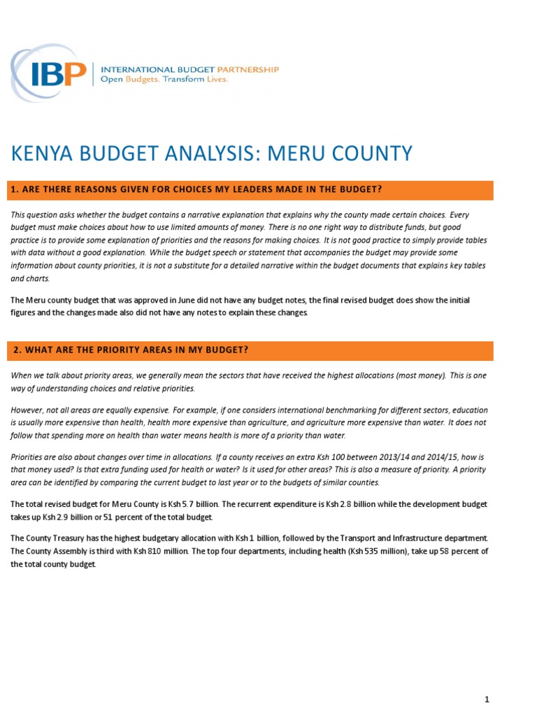County Budget Analysis Meru | PDF | Government Budget Balance | Budget
