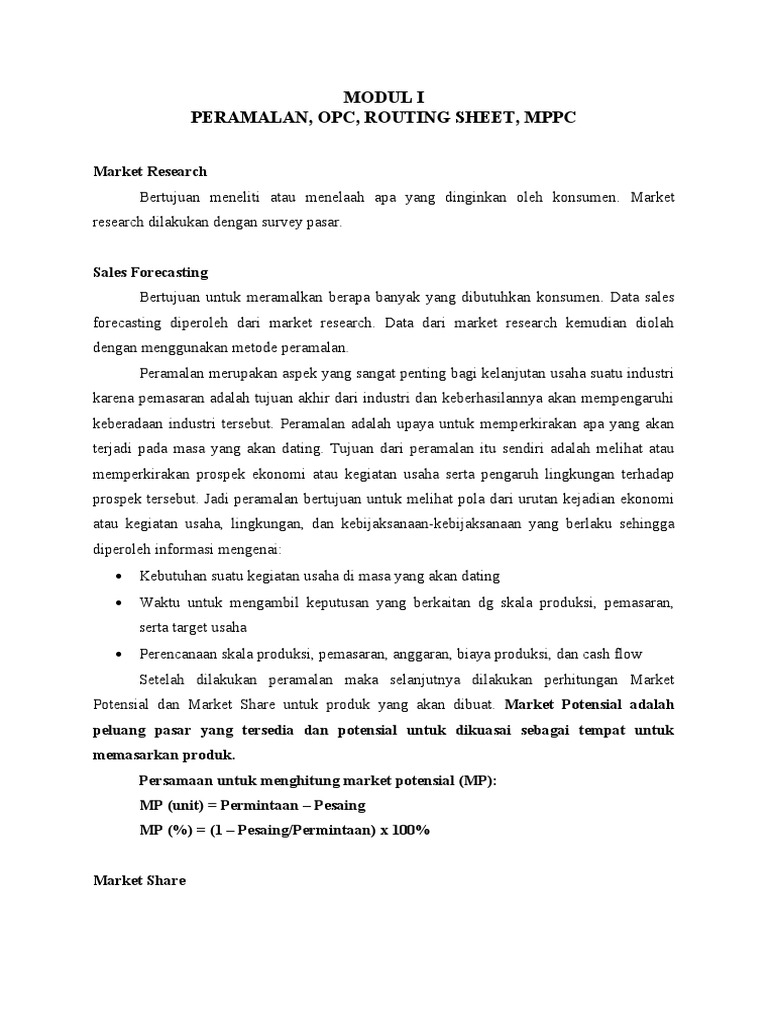 Modul I. Market Potensial, KPT, Opc, Routing Sheet, MPPC | PDF
