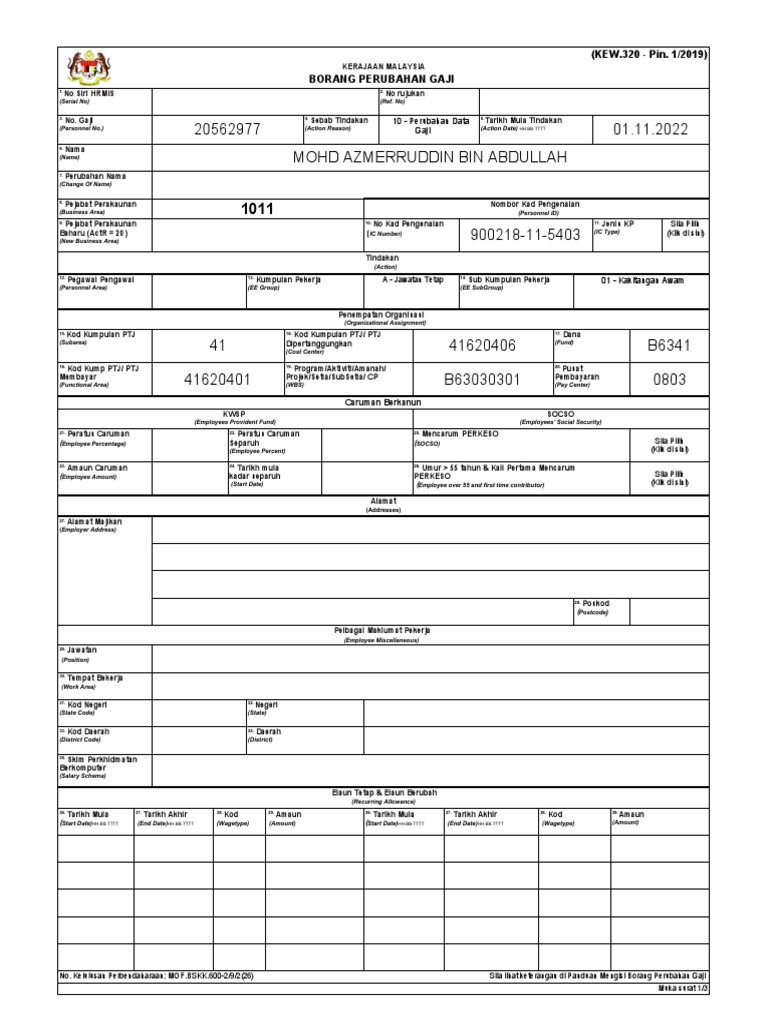 Lampiran A1 Borang Perubahan Gaji Kew.320 Pin1@2019 Kemaskini 25082022 ...