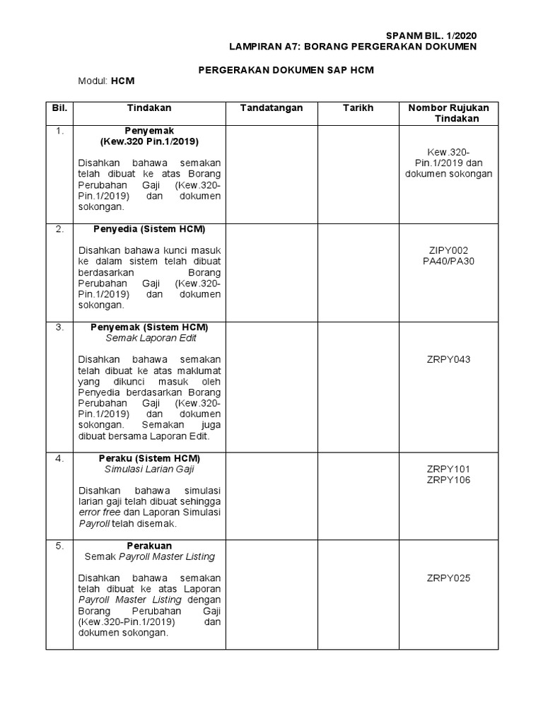 Lampiran A7 Borang Pergerakan Dokumen SAP HCM 25082022 | PDF