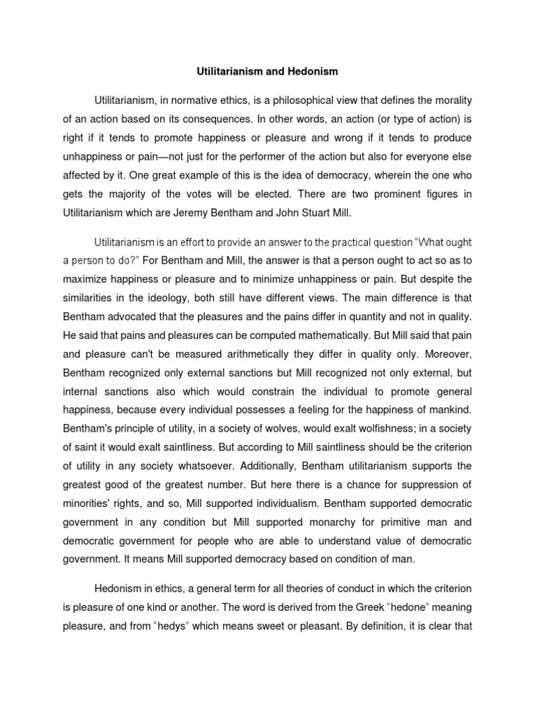Utilitarianism and Hedonism | PDF | Utilitarianism | Hedonism