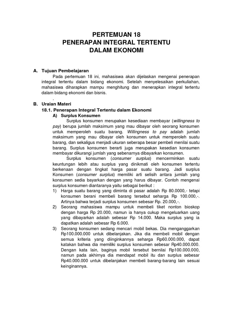 Sak0033 - 18 - Penerapan Integral Tertentu Dalam Ekonomi | PDF