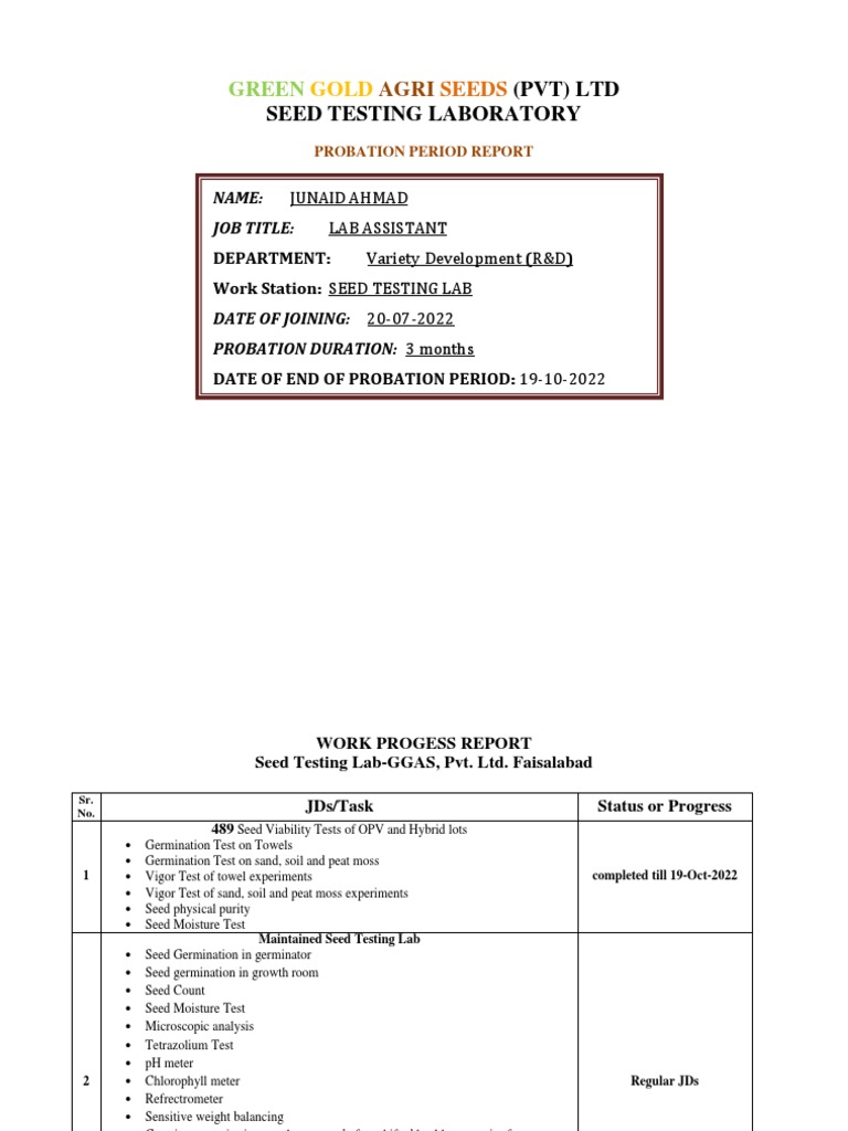 Seed Testing Lab Probation Report | PDF | Laboratories | Seed