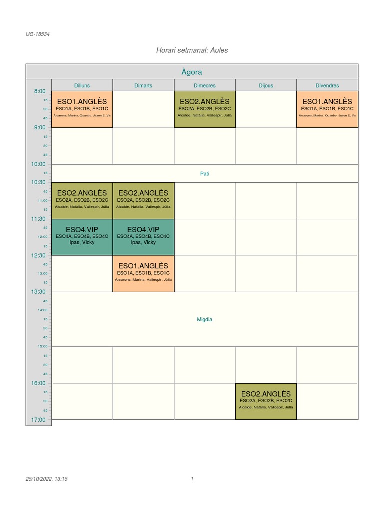 Horaris 2223 SECiFP v6hR2 - v14 - Aules | PDF