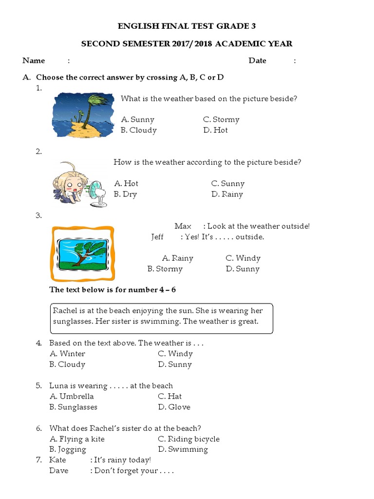 English Final Test Grade 3 | PDF