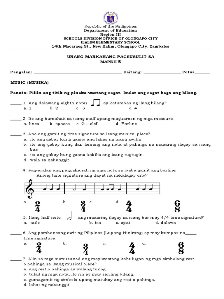 Mapeh 5 Quarterly Exam | PDF
