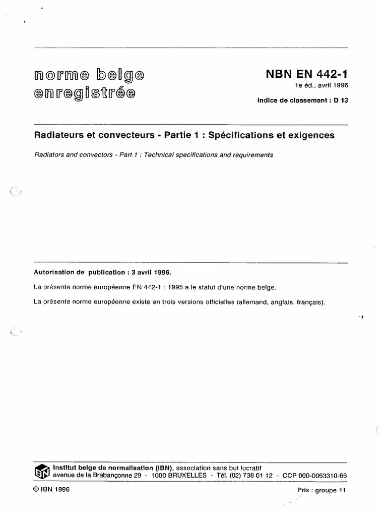 NBN en 442-1 - Radiateurs Convecteurs | PDF