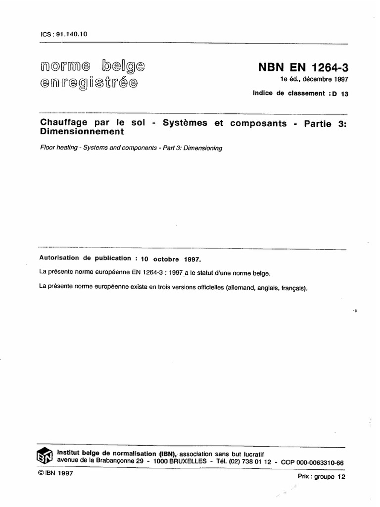 NBN en 1264-3 Chauffage Par Le Sol | PDF