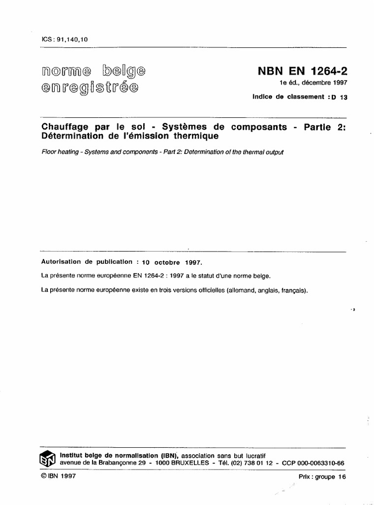 NBN en 1264-2 Chauffage Par Le Sol Partie 2-Norme Annulée | PDF