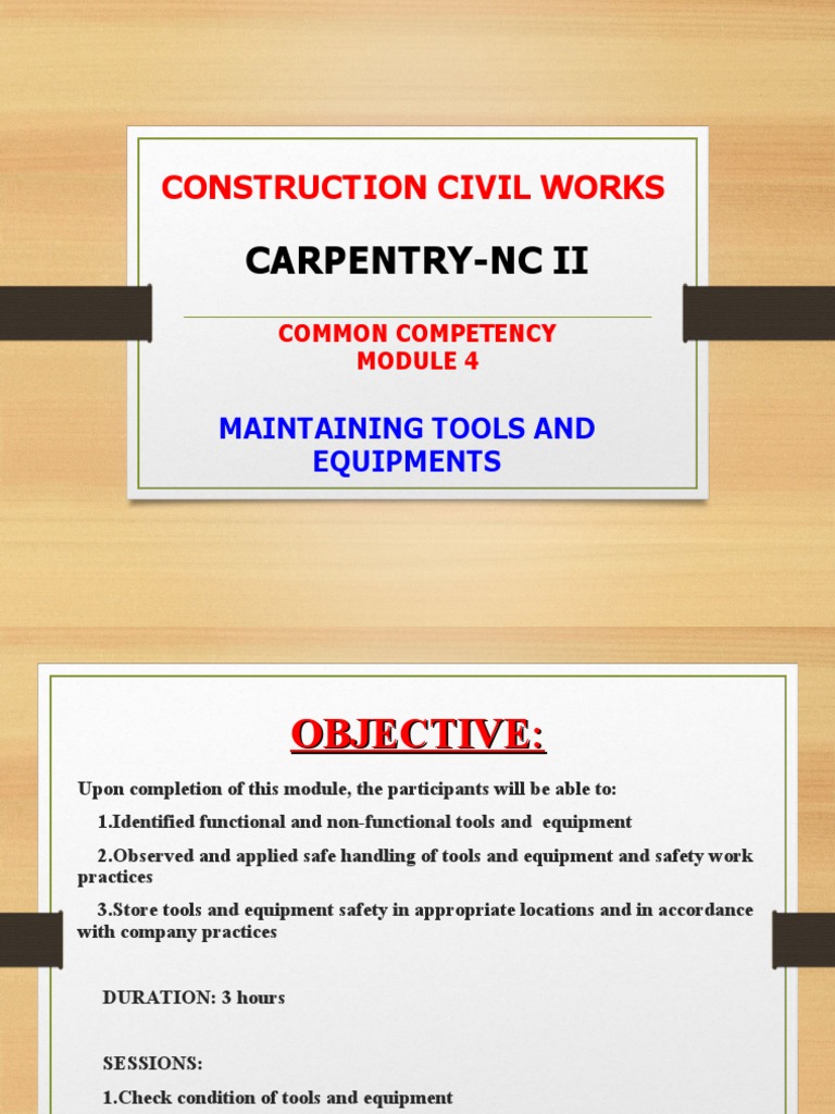 CARPENTRY NC II-common Competency Module 4 | PDF | Tools | Personal Protective Equipment