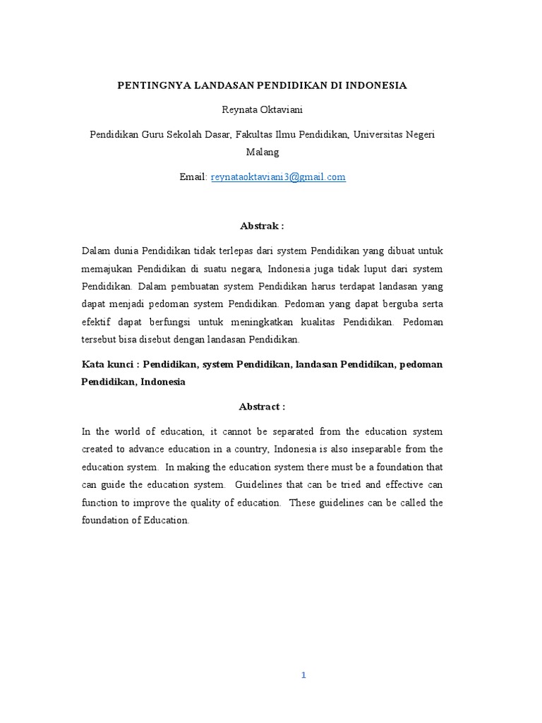Pentingnya Landasan Pendidikan Di Indonesia Reynata | PDF
