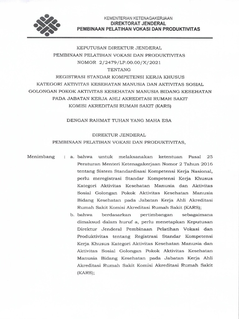 SKKK 2021-2479 Ahli Akreditasi Rumah Sakit Komisi Akreditasi Rumah Sakit (KARS) | PDF