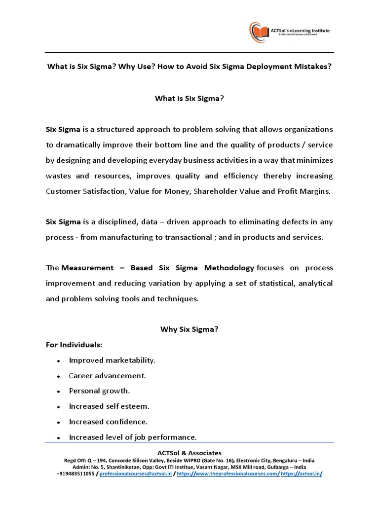 Actsol & Associates | PDF | Six Sigma | Business