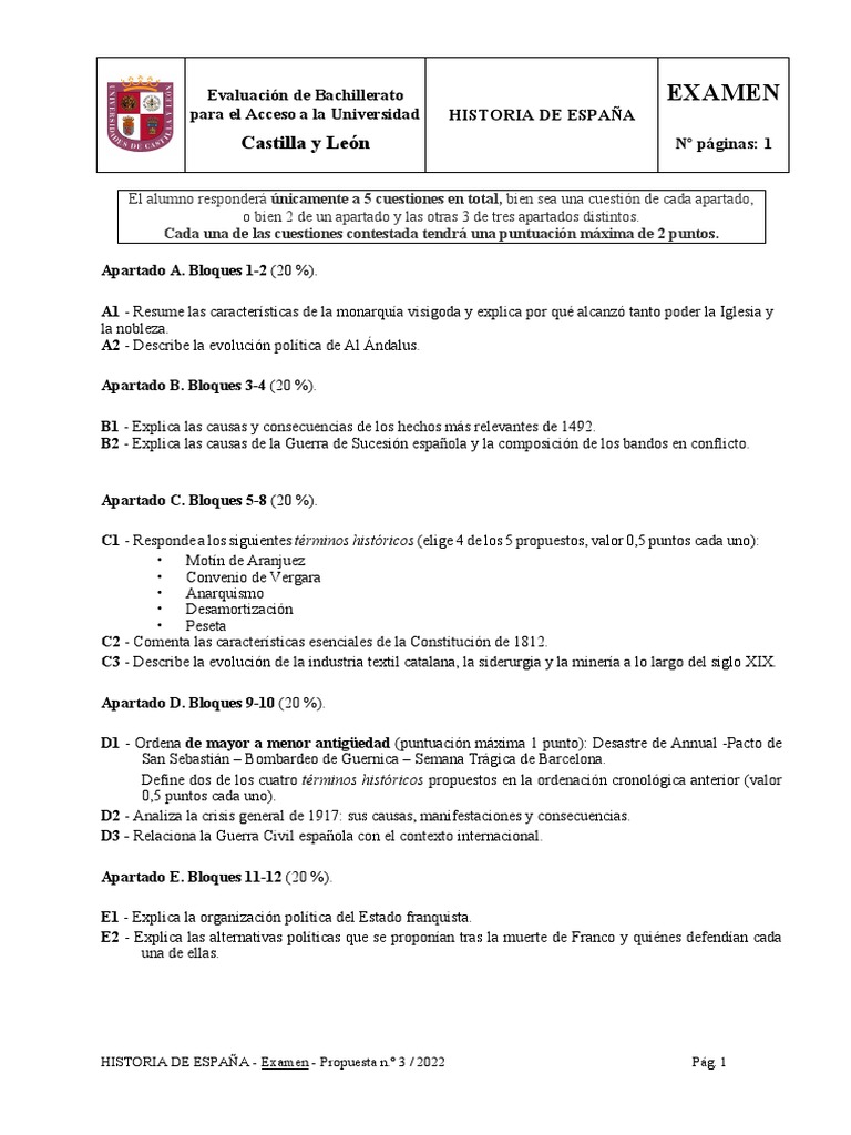 Examen Historia de España de Castilla y León | PDF