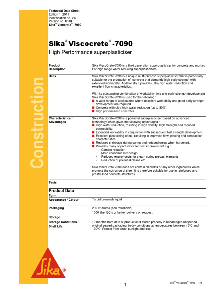 Sika ViscoCrete 7090 | PDF | Concrete | Water