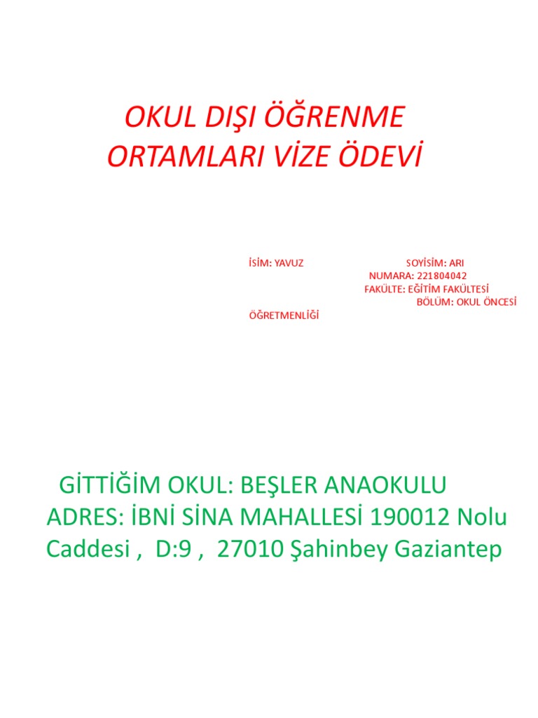 Okul Dışı Öğrenme Ortamları Vize Ödevi | PDF