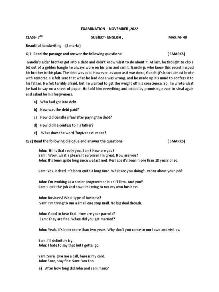 7th Class | PDF | Verb | English Language