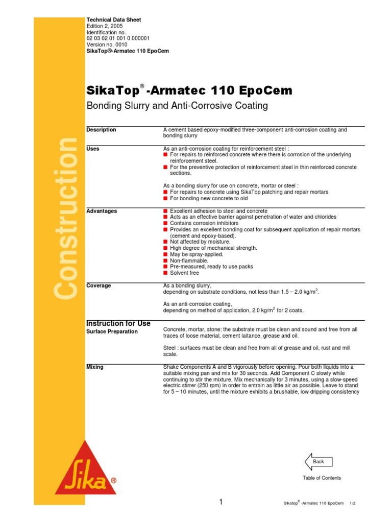 Sikatop Armatec 110 Epocem Pds | PDF | Concrete | Reinforced Concrete