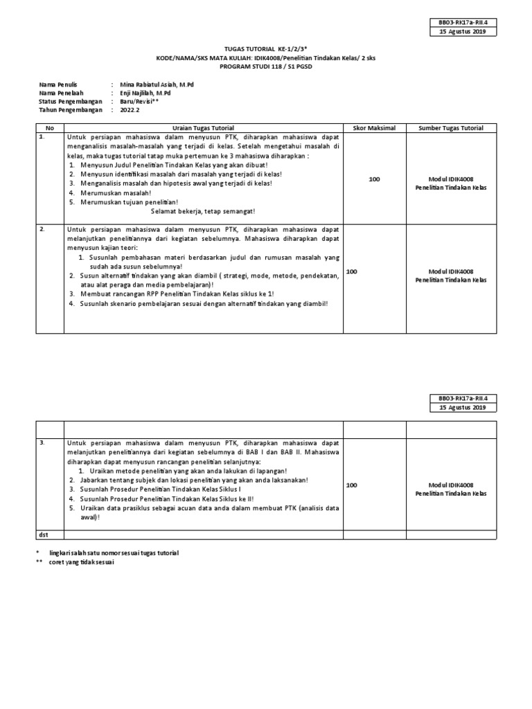 Rancangan Tugas Tutorial PTK - 2022 | PDF | Seni | Komputer