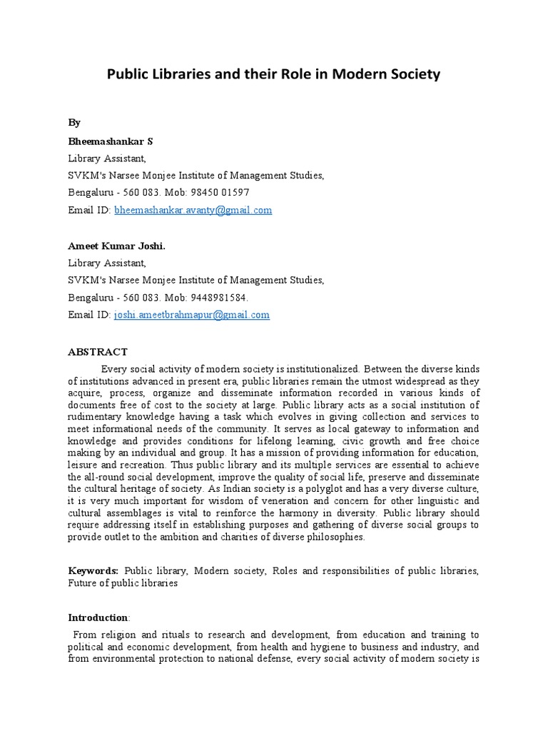 Public Libraries and Their Role in Modern Society by Me and Ameet | PDF ...
