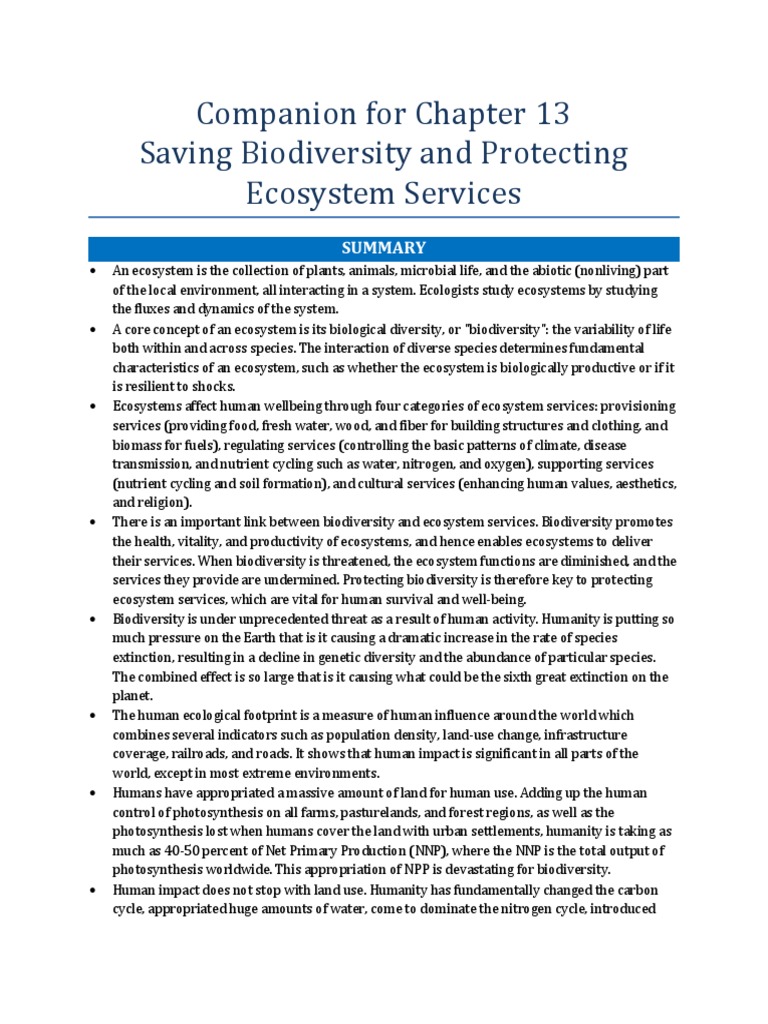 Companion For Chapter 13 Saving Biodiversity | PDF | Ecosystem | Biodiversity