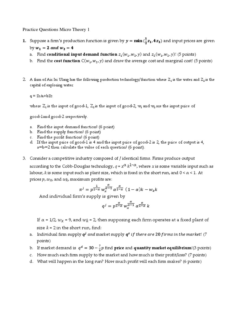 Exerscise 2 Micro Theory 1 | PDF | Prices | Utility