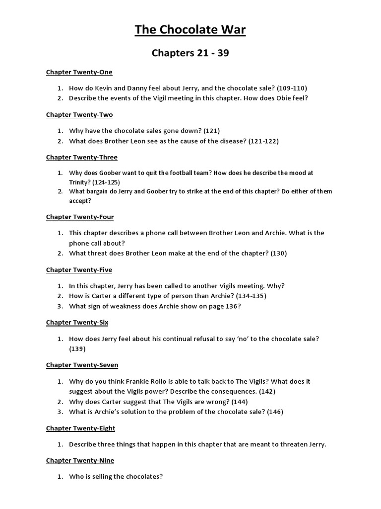 The Chocolate War: Chapters 21-39 Summary | PDF