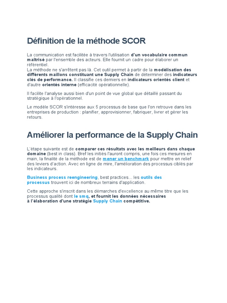 Définition de la méthode SCOR | PDF