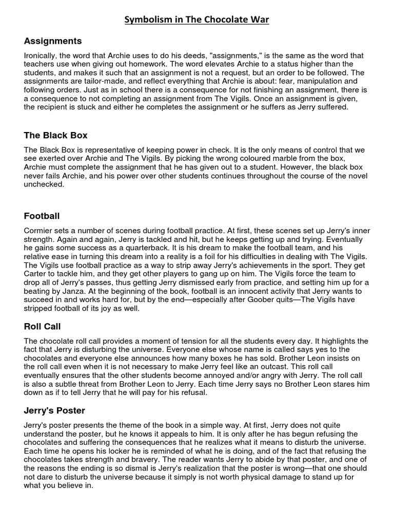 Symbolism in The Chocolate War | PDF